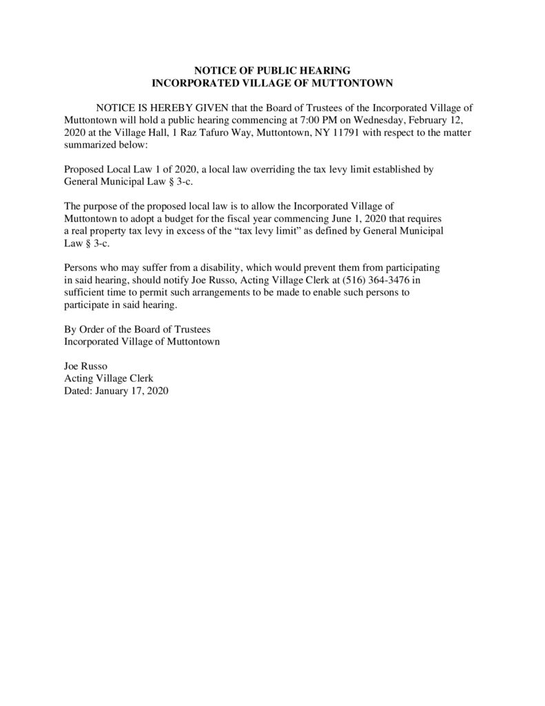Legal & Public Notices | Village of Muttontown